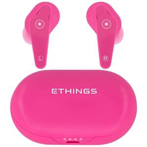 ethings heavy duty premium sound noise canceling earbuds – bluetooth 5.0 waterproof touch control wireless headphones with charging case (pink)