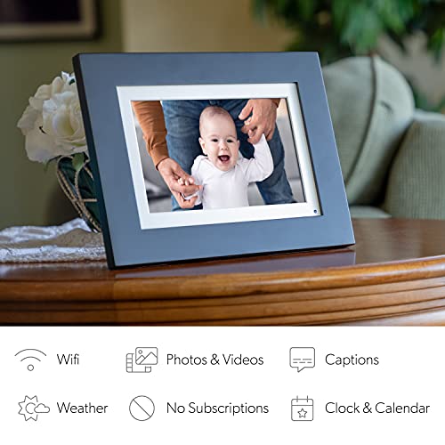 Simply Smart Home Photoshare 8” WiFi Digital Picture Frame, Send Pics from Phone to Frames, 8 GB, Holds 5,000+ Photos, HD Touchscreen, Black Wood Frame, Easy Setup, No Fees