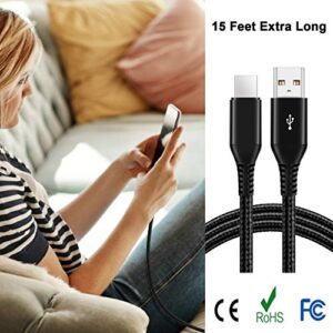 USB C Cable 15ft, Extra Long USB Type C Fast Charging Cable Durable Nylon Braided USB A to USB C Cable Compatible with Samsung S10/S9/S8/S7/S20/A10/A20/A50/A51/Note9/Note8, LG V50 V40 V20, Black