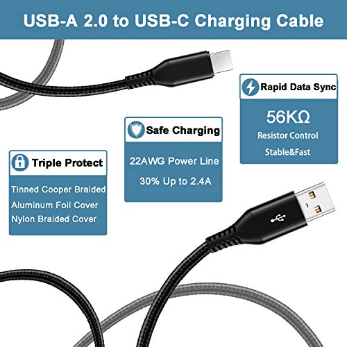 USB C Cable 15ft, Extra Long USB Type C Fast Charging Cable Durable Nylon Braided USB A to USB C Cable Compatible with Samsung S10/S9/S8/S7/S20/A10/A20/A50/A51/Note9/Note8, LG V50 V40 V20, Black