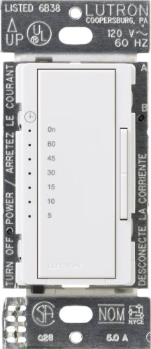 Lutron Maestro Countdown Timer Switch for Halogen and Incandescent Bulbs, 5-Amp Light/3-Amp Fan, Single-Pole or Multi-Location, MA-T51MN-WH, White