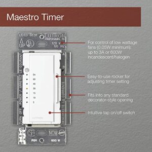 Lutron Maestro Countdown Timer Switch for Halogen and Incandescent Bulbs, 5-Amp Light/3-Amp Fan, Single-Pole or Multi-Location, MA-T51MN-WH, White