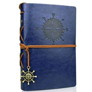 vintage leather journal travelers notebook refillable journals refillable diary planner writing notepad a6 note book for men & women, no lines, 7 x 5 inches, 80 sheets/ 160 pages(dark blue)