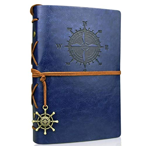 Vintage Leather Journal Travelers Notebook Refillable Journals Refillable Diary Planner Writing Notepad A6 Note Book for Men & Women, No Lines, 7 x 5 inches, 80 Sheets/ 160 Pages(Dark Blue)