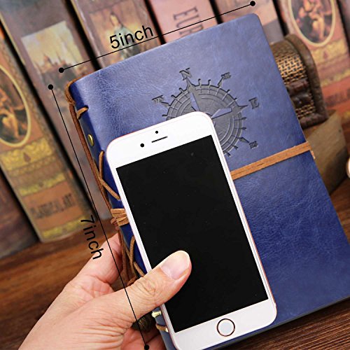 Vintage Leather Journal Travelers Notebook Refillable Journals Refillable Diary Planner Writing Notepad A6 Note Book for Men & Women, No Lines, 7 x 5 inches, 80 Sheets/ 160 Pages(Dark Blue)