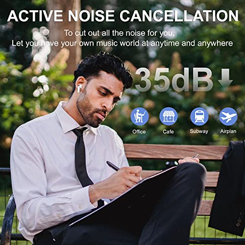 CKFN Wireless Earbuds Active Noise Cancelling, ANC in-Ear Headphone IPX7 Waterproof Bluetoth 5.2 Stereo Earphone, Transparency Mode, 4-Mics ENC Call Clear, 40H Playtime Deep Bass for Office Sport