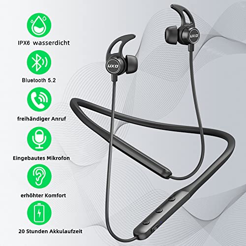 UXD Bluetooth Headphones, Wireless Headphones with Magnetic Earbuds and Microphone, IPX6 Sweatproof Bluetooth Headset, 20 Hours Playtime Earphones for Gym Running Outdoor Sports Workout