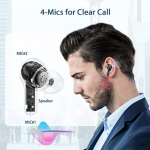 Wireless Earbuds Bluetooth Headphones 5.3 with 4-Mics Clear Call 50H Playback Waterproof Stereo Earphones with Wireless Charging Case LED Power Display in-Ear Headset for Workout/Home/Office Black