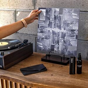 Victrola 'The Kit' - A Vinyl Record Cleaning Kit, Doubles as a Record Stand, Includes Anti-Static Brush, Cleaning Solution, Cloth, Espresso Wood Finish Stand with Smart Black Metal Accents