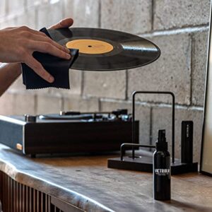 Victrola 'The Kit' - A Vinyl Record Cleaning Kit, Doubles as a Record Stand, Includes Anti-Static Brush, Cleaning Solution, Cloth, Espresso Wood Finish Stand with Smart Black Metal Accents