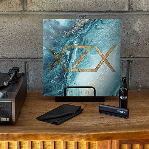 Victrola 'The Kit' - A Vinyl Record Cleaning Kit, Doubles as a Record Stand, Includes Anti-Static Brush, Cleaning Solution, Cloth, Espresso Wood Finish Stand with Smart Black Metal Accents