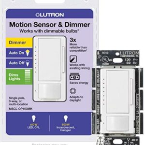 Lutron Maestro LED+ Motion Sensor Dimmer Switch | No Neutral Required | MSCL-OP153M-WH | White