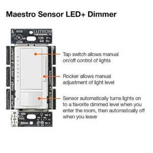 Lutron Maestro LED+ Motion Sensor Dimmer Switch | No Neutral Required | MSCL-OP153M-WH | White