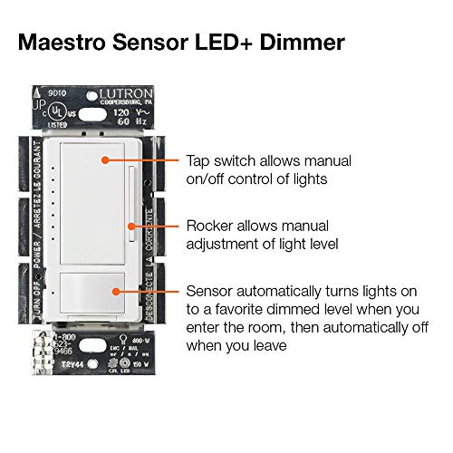 Lutron Maestro LED+ Motion Sensor Dimmer Switch | No Neutral Required | MSCL-OP153M-WH | White