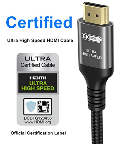 10k 8k 4k HDMI 2.1 Cable 1.5 FT, Certified 48Gbps 1ms Ultra High Speed HDMI Cable 4k 120Hz 144Hz 10k 8k 60Hz 12bit DTS:X Dolby Atmos HDR10+ ARC eARC Compatible for Gaming PC Soundbar RTX3080 PS5 Xbox