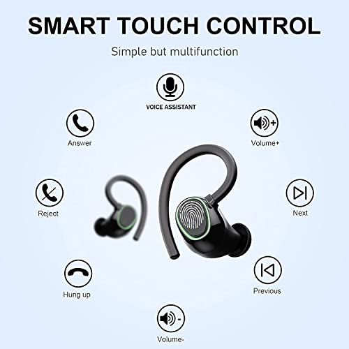 Donerton Wireless Earbud, BT Earbud Headphones for Sports, 50H Playtime BT Earbud Noise Cancelling with Hi-Fi Stereo and Built-in Mic Earhooks Headphones, Touch Control, Fast Charging