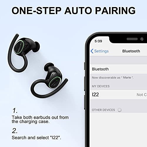 Donerton Wireless Earbud, BT Earbud Headphones for Sports, 50H Playtime BT Earbud Noise Cancelling with Hi-Fi Stereo and Built-in Mic Earhooks Headphones, Touch Control, Fast Charging