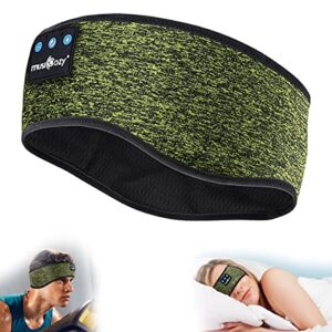 musicozy bluetooth headband sports sleep headphones, wireless music sleeping headphones sleep eye mask earbuds ipx6 waterproof for side sleepers workout running insomnia travel yoga office, green