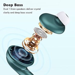 YHT Wireless Earbuds Bluetooth 5.3 Headphones 4-Mics Clear Calls ENC Noise Cancelling Ear Buds Deep Bass Bluetooth Earbuds Waterproof Sports in-Ear Stereo Headphones for iPhone Android Green