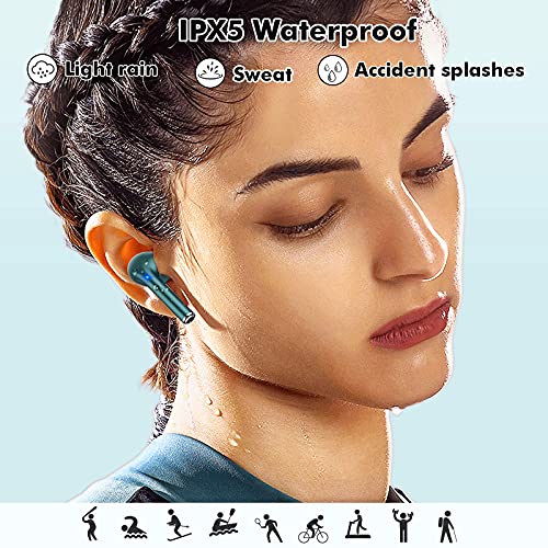 YHT Wireless Earbuds Bluetooth 5.3 Headphones 4-Mics Clear Calls ENC Noise Cancelling Ear Buds Deep Bass Bluetooth Earbuds Waterproof Sports in-Ear Stereo Headphones for iPhone Android Green