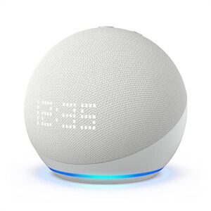 all-new echo dot (5th gen, 2022 release) with clock | smart speaker with clock and alexa | glacier white