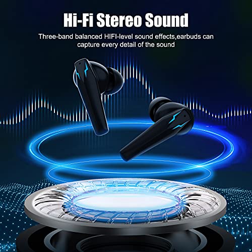 comiso Wireless Earbuds, Bluetooth Headphone in-Ear with Microphone, HI-FI Stereo Sound, Clear Call, Ultra-Low Latency Gaming Earphones with Charging Case for Sport Workout Running