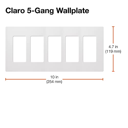 Lutron Claro 5 Gang Decorator/Rocker Wallplate, Gloss, White (1-Pack) | CW-5-WH