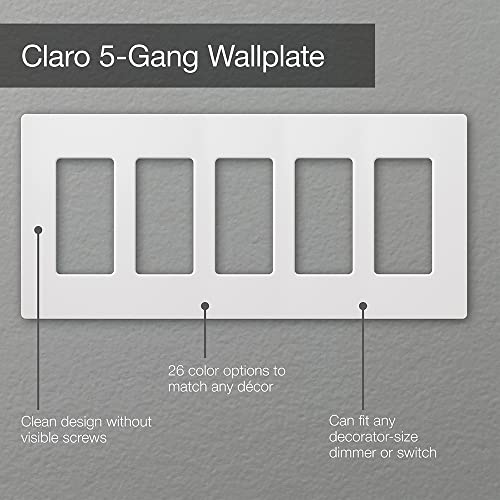 Lutron Claro 5 Gang Decorator/Rocker Wallplate, Gloss, White (1-Pack) | CW-5-WH