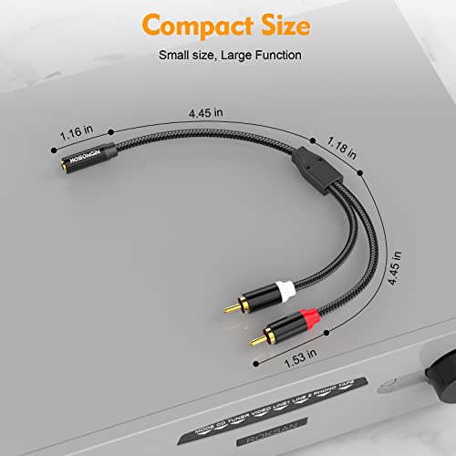 HOSONGIN 3.5mm (1/8 inch) to RCA Adapter Stereo Audio Cable 2 Pack - Short 3.5mm TRS Female Jack to 2 RCA Male Plug Audio Cable - 12 inch Length