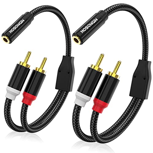 HOSONGIN 3.5mm (1/8 inch) to RCA Adapter Stereo Audio Cable 2 Pack - Short 3.5mm TRS Female Jack to 2 RCA Male Plug Audio Cable - 12 inch Length