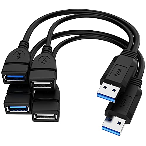 Eanetf USB 3.0 Female to Male Splitter Cable(2pack),USB 3.0 Female to Dual USB Male 1 to 2 Sync Data Charging Converter Y Extension Cable Cord for PC/Car/Laptop/U Disk/Network Card/Hard Disk etc.