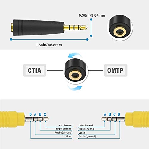 3.5mm Male to 3 RCA Female Video AV Component Adapter Cable for TCL TV, Ancable AV in Adapter 6-Inch 3.5mm Plug to Triple RCA Jack Audio/Video Splitter Adapter