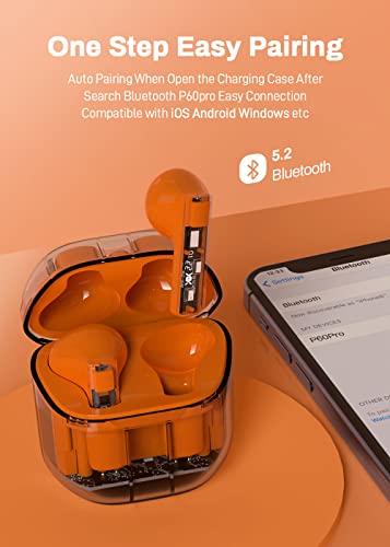 Wireless Earbuds, Bluetooth 5.2 Earbuds 30H Playtime Bluetooth Headphones with Charging Case True Wireless Earbuds with Microphone, Bluetooth Headphones for Sport Working Running Fitness (Orange)