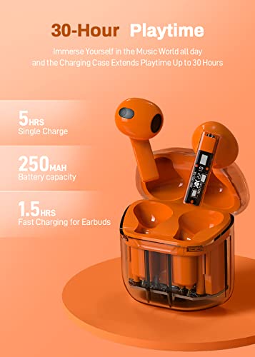 Wireless Earbuds, Bluetooth 5.2 Earbuds 30H Playtime Bluetooth Headphones with Charging Case True Wireless Earbuds with Microphone, Bluetooth Headphones for Sport Working Running Fitness (Orange)