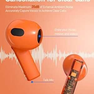 Wireless Earbuds, Bluetooth 5.2 Earbuds 30H Playtime Bluetooth Headphones with Charging Case True Wireless Earbuds with Microphone, Bluetooth Headphones for Sport Working Running Fitness (Orange)