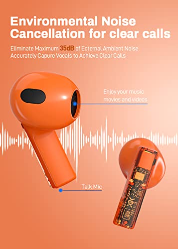 Wireless Earbuds, Bluetooth 5.2 Earbuds 30H Playtime Bluetooth Headphones with Charging Case True Wireless Earbuds with Microphone, Bluetooth Headphones for Sport Working Running Fitness (Orange)