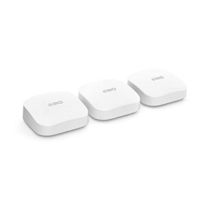 amazon eero pro 6e mesh wi-fi system | fast and reliable gigabit + speeds | connect 100+ devices | coverage up to 6,000 sq. ft. | 3-pack, 2022 release