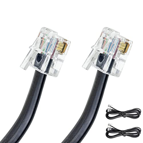 [2 Pack] 5 Feet RJ11 / RJ12 Data Cable - Heavy Duty 6-Pins High-Speed Extension for Cash Register Drawer, Telephone, Modem, Fax, Printers, and More - Drawer Cable for Voice and Data