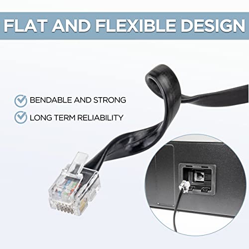 [2 Pack] 5 Feet RJ11 / RJ12 Data Cable - Heavy Duty 6-Pins High-Speed Extension for Cash Register Drawer, Telephone, Modem, Fax, Printers, and More - Drawer Cable for Voice and Data