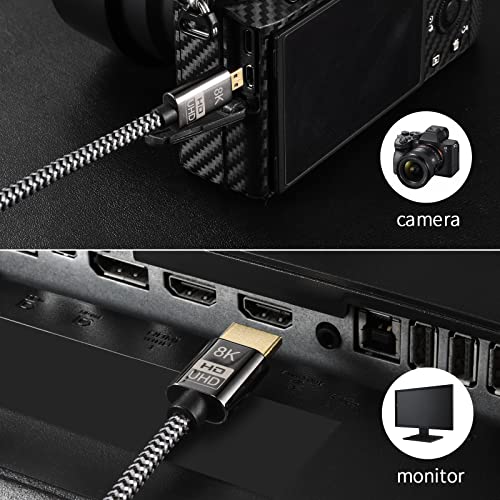 Micro HDMI to HDMI 2.1 8K Cable 5FT, Ultra High Speed 8K@60Hz 4K@120Hz 48Gbps HDMI Cord Compatible with Digital Cameras, Camcorders, Tablets (5.00)