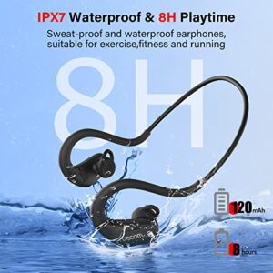 Sport Headphones Bone Conduction Headphones Wireless On-Ear Earbuds Built-in Noise-Canceling Mic,IPX7 Waterproof Bluetooth Headphones for Workout Running Cycling Yoga Hiking Driving Travel, Black