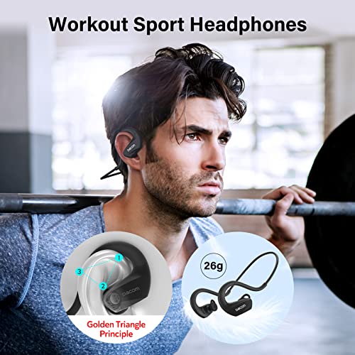 Sport Headphones Bone Conduction Headphones Wireless On-Ear Earbuds Built-in Noise-Canceling Mic,IPX7 Waterproof Bluetooth Headphones for Workout Running Cycling Yoga Hiking Driving Travel, Black