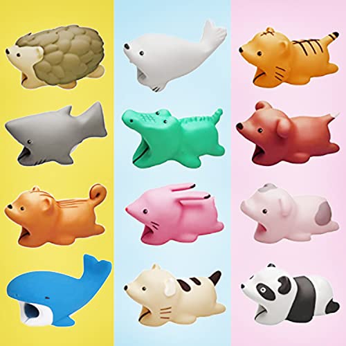 Borang Cable Protector Animal Bites 12 Pcs for iPhone, Samsung, Android Charger and Ipad USB Cord, Phone Accessory Protect Charger, Cute Animals Shark Tiger Rabbit Etc, Charging Savers Procedures