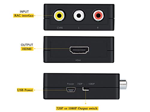 WAVLINK RCA to HDMI Converter, 1080p 3RCA to HDMI CVBS AV Composite Video Audio Adapter with USB Charge Cable Support 1080P for PC Laptop Mini Xbox PS4 PS3 TV STB VHS VCR Camera DVD