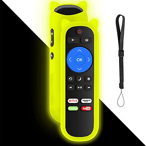 Remote Control for TCL, Hisense, Onn, Sanyo, Philips, Sharp, JVC, Hitachi, Element Roku TV Remote, for 24 32 40 42 43 45 50 55 58 65 70 75 80 85 Inch Roku Smart TV with Glow Yellow Remote Cover Case