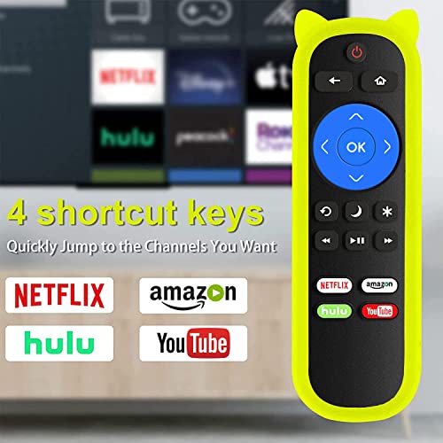 Remote Control for TCL, Hisense, Onn, Sanyo, Philips, Sharp, JVC, Hitachi, Element Roku TV Remote, for 24 32 40 42 43 45 50 55 58 65 70 75 80 85 Inch Roku Smart TV with Glow Yellow Remote Cover Case