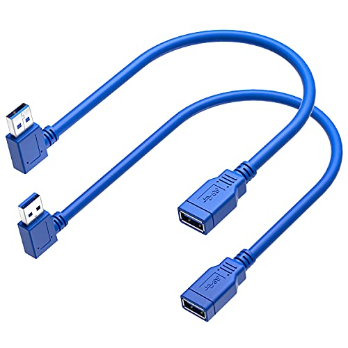 USB 3.0 Extension Cable 1FT 2 Pack 90 Degree Left & Right Angle USB Adapter Male to Female Short USB3 Cables Up & Down for Laptop TV USB Disk Mouse Hard Disk Camera