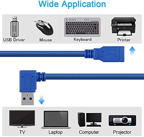 USB 3.0 Extension Cable 1FT 2 Pack 90 Degree Left & Right Angle USB Adapter Male to Female Short USB3 Cables Up & Down for Laptop TV USB Disk Mouse Hard Disk Camera