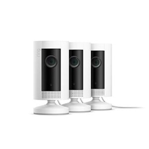 ring indoor cam, compact plug-in hd security camera with two-way talk, white, works with alexa – white – 3-pack