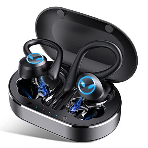 Wireless Earbuds Bluetooth Headphones 60H Playtime Ear Buds Bluetooth Earphones in-Ear Noise Cancelling Earbud with Mic, IPX7 Waterproof Ear Buds with Earhooks for Sports Laptop Gaming Blk